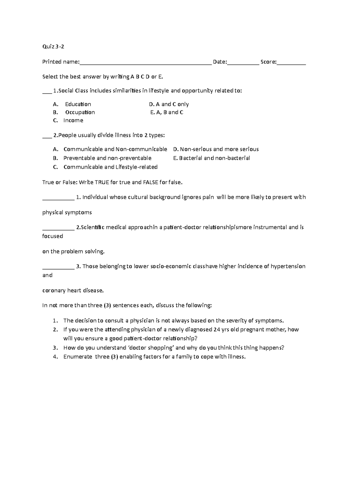 Quiz-bioethics-alltype-qyestion - Quiz 3-2 Printed name