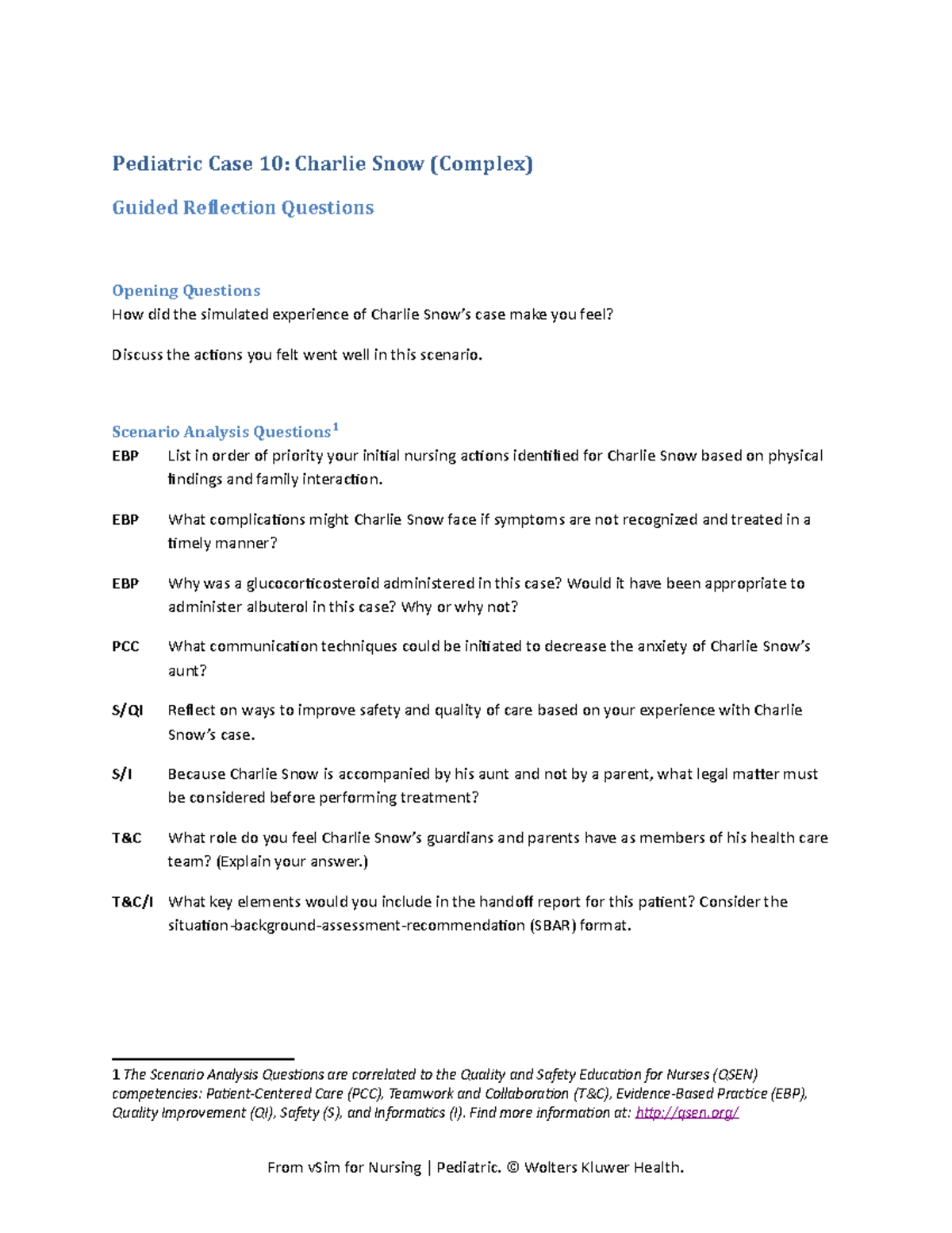 Pediatric Case 10 Charlie Snow Complex GRQ - Pediatric Case 10: Charlie ...