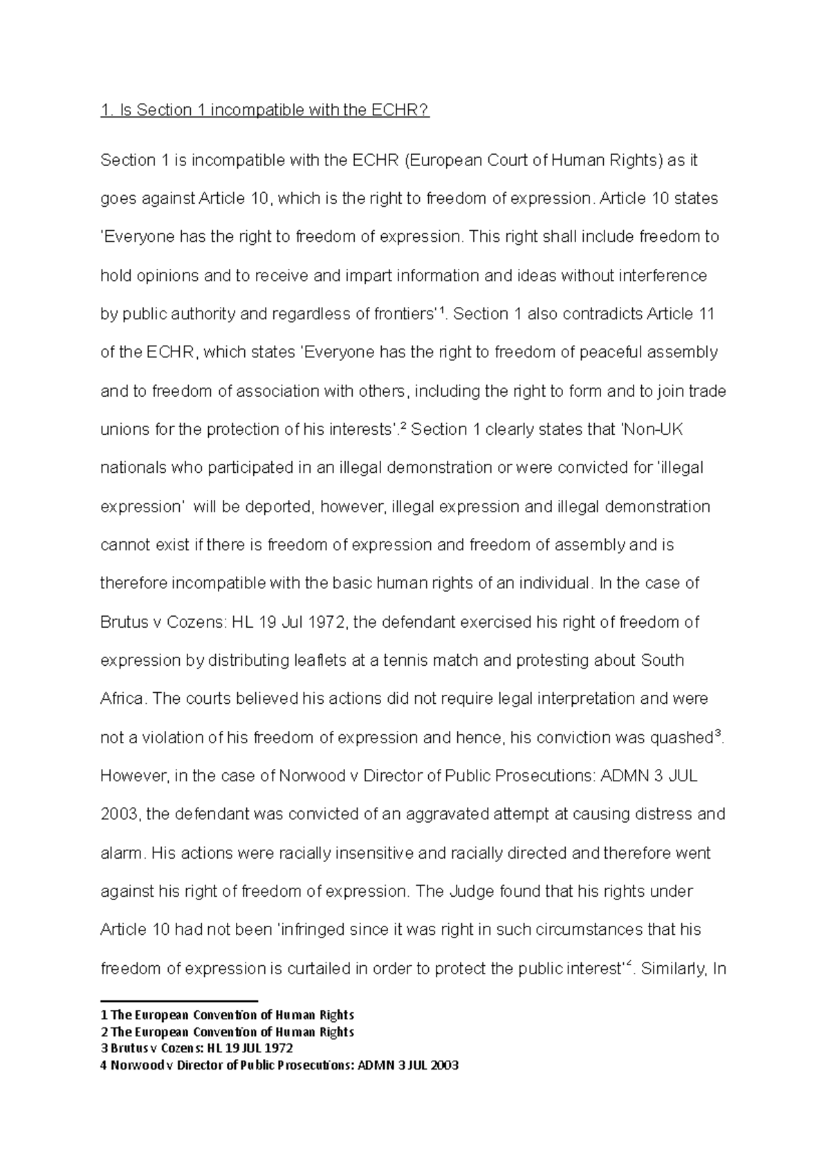 Public Law Topics Is Section 1 Incompatible With The ECHR Section 1