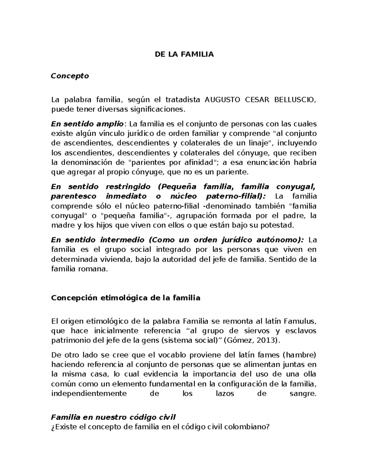 De la Familia _ - DE LA FAMILIA Concepto La palabra familia, según el ...