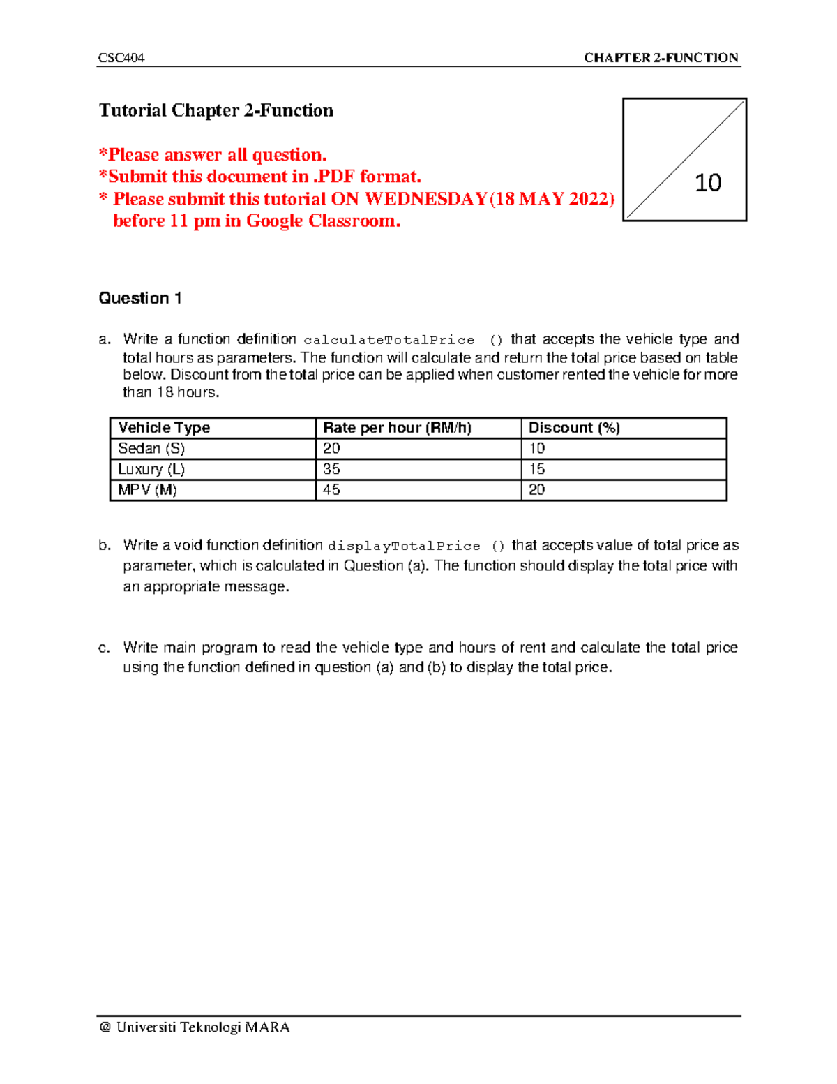Luqman nur hazim tutorial 2 - CSC4 04 CHAPTER 2-FUNCTION @ Universiti ...