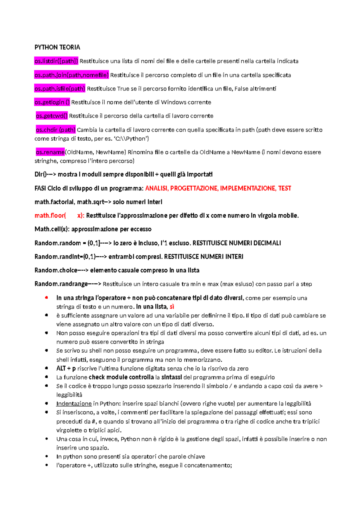 Python Teoria - Riassunto Computer Science - PYTHON TEORIA os([path ...