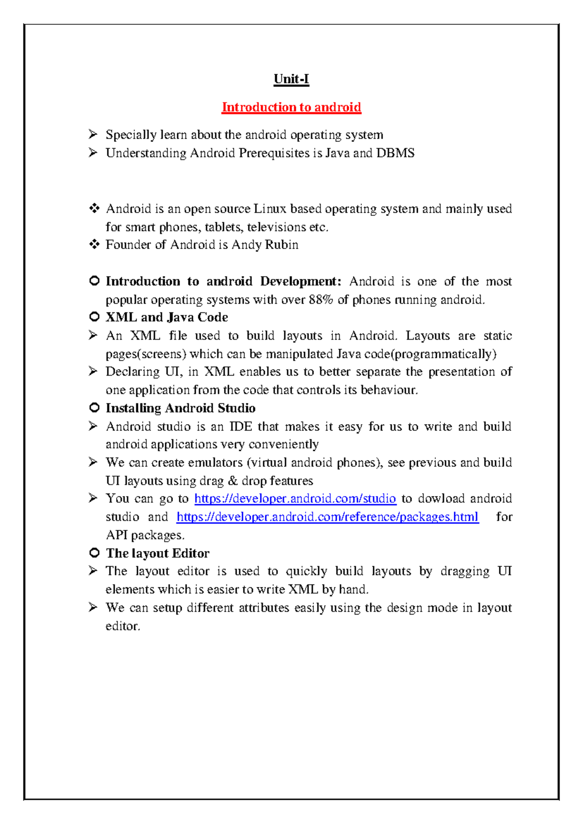 Mad U 1 Converted Jntuh Unit I Introduction To Android Specially Learn About The Android