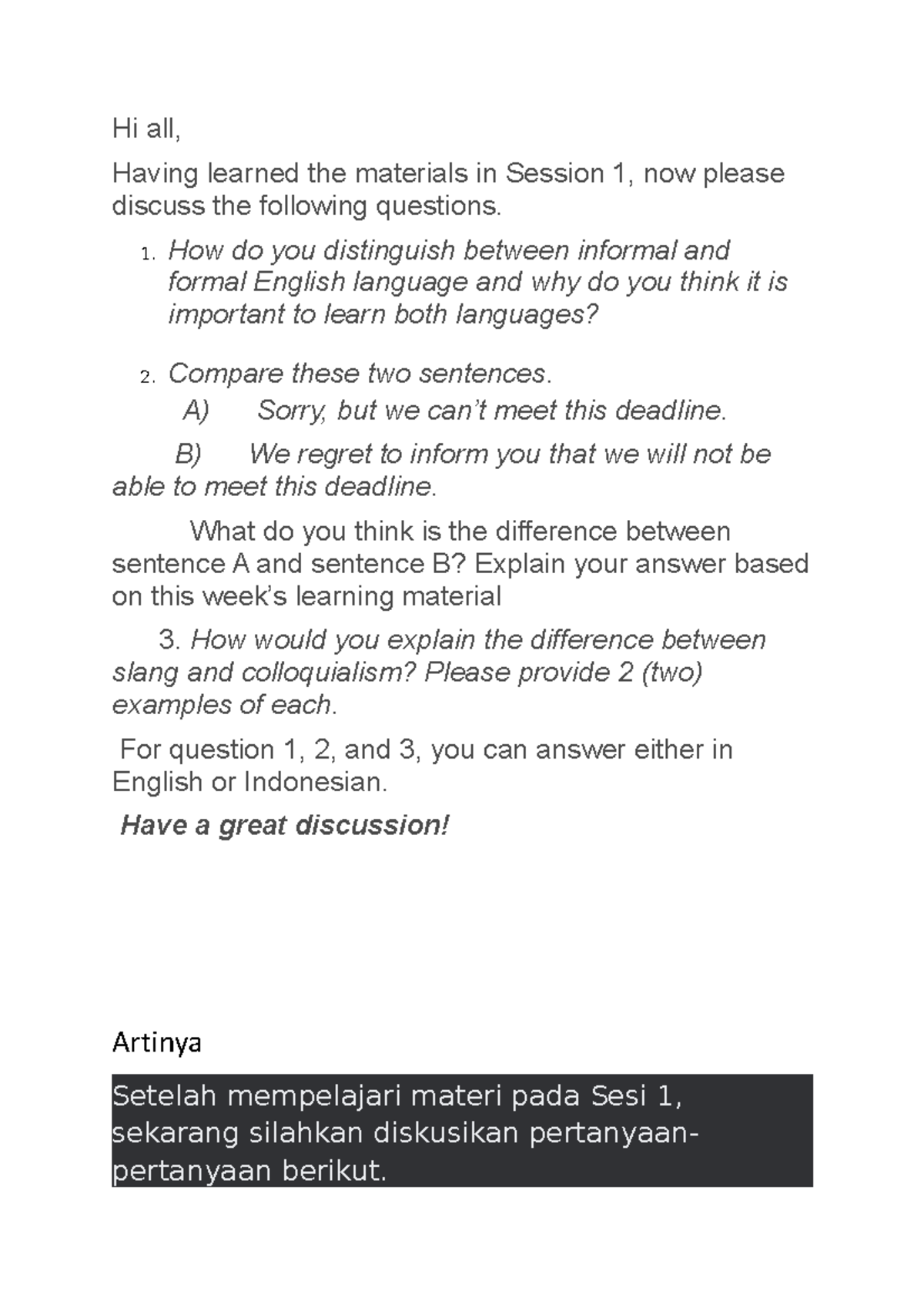 Dokumen - Thx - Hi all, Having learned the materials in Session 1, now please discuss the ...