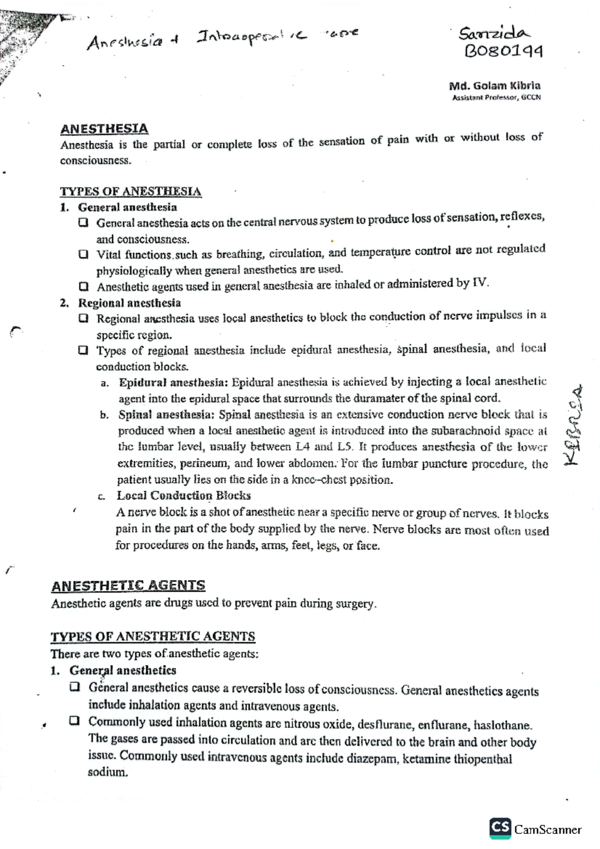Anesthesia - ....... - NUR206 - Studocu