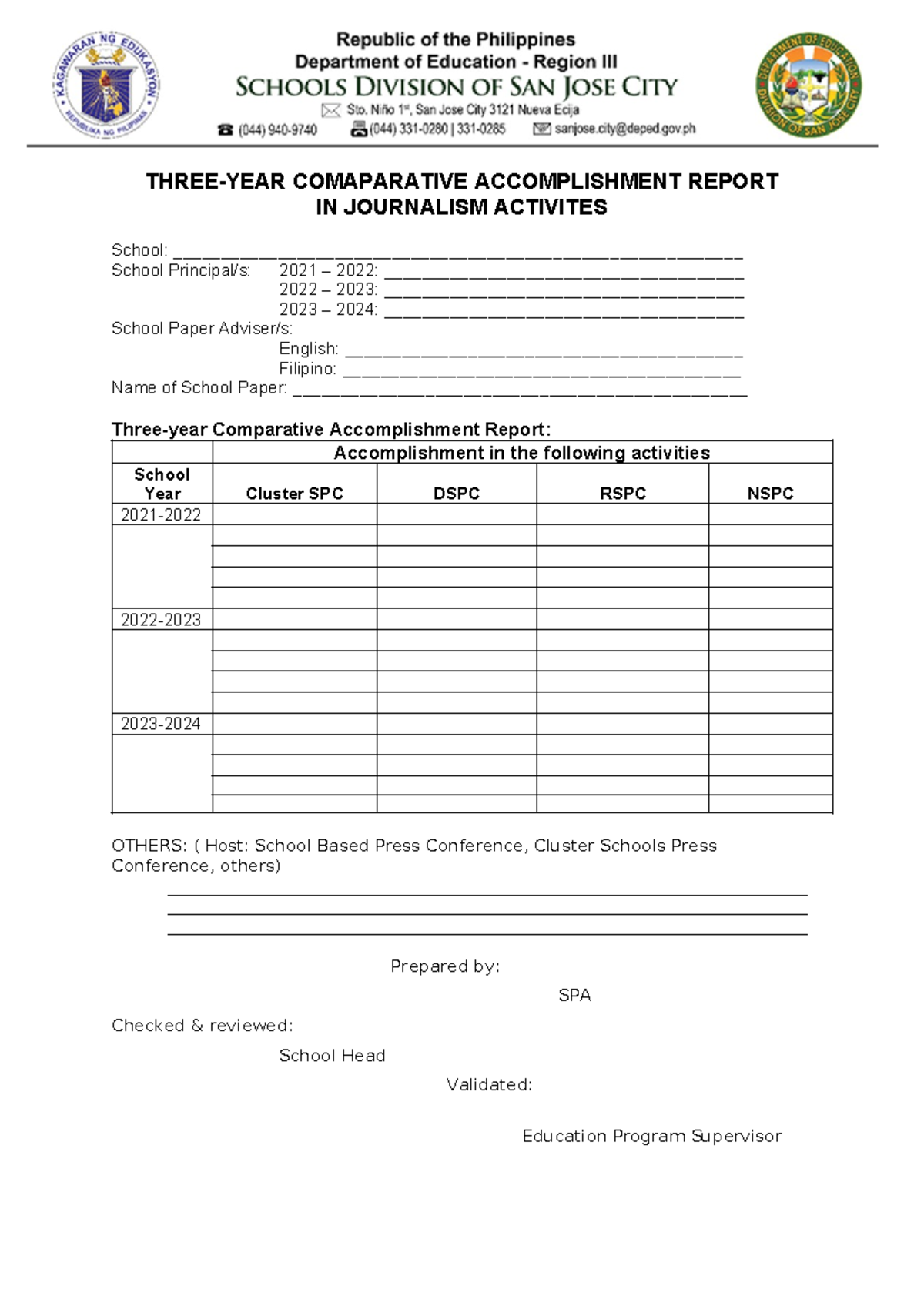 3 year Comparative Accomplishment Journalism - THREE-YEAR COMAPARATIVE ...