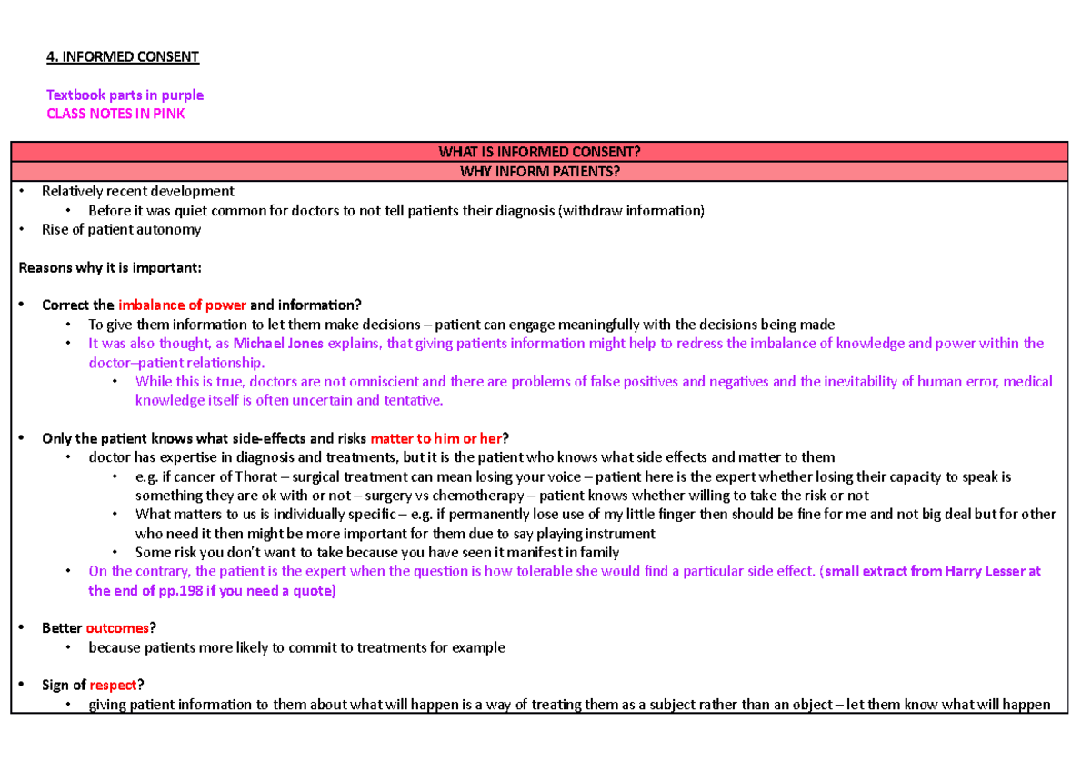 4. Informed Consent Summary - 4. INFORMED CONSENT Textbook parts in ...