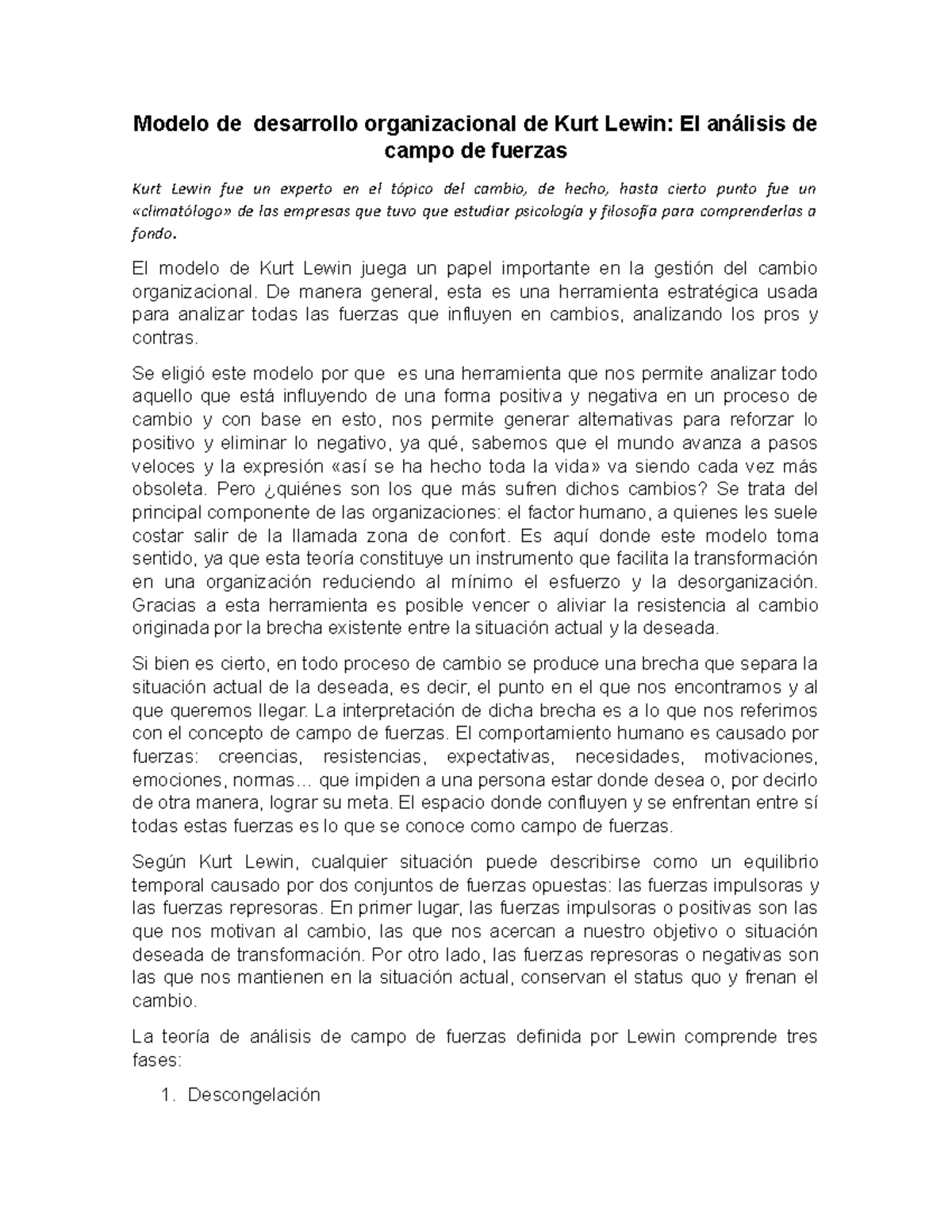 Modelo de Lewin - Modelo de desarrollo organizacional de Kurt Lewin: El ...