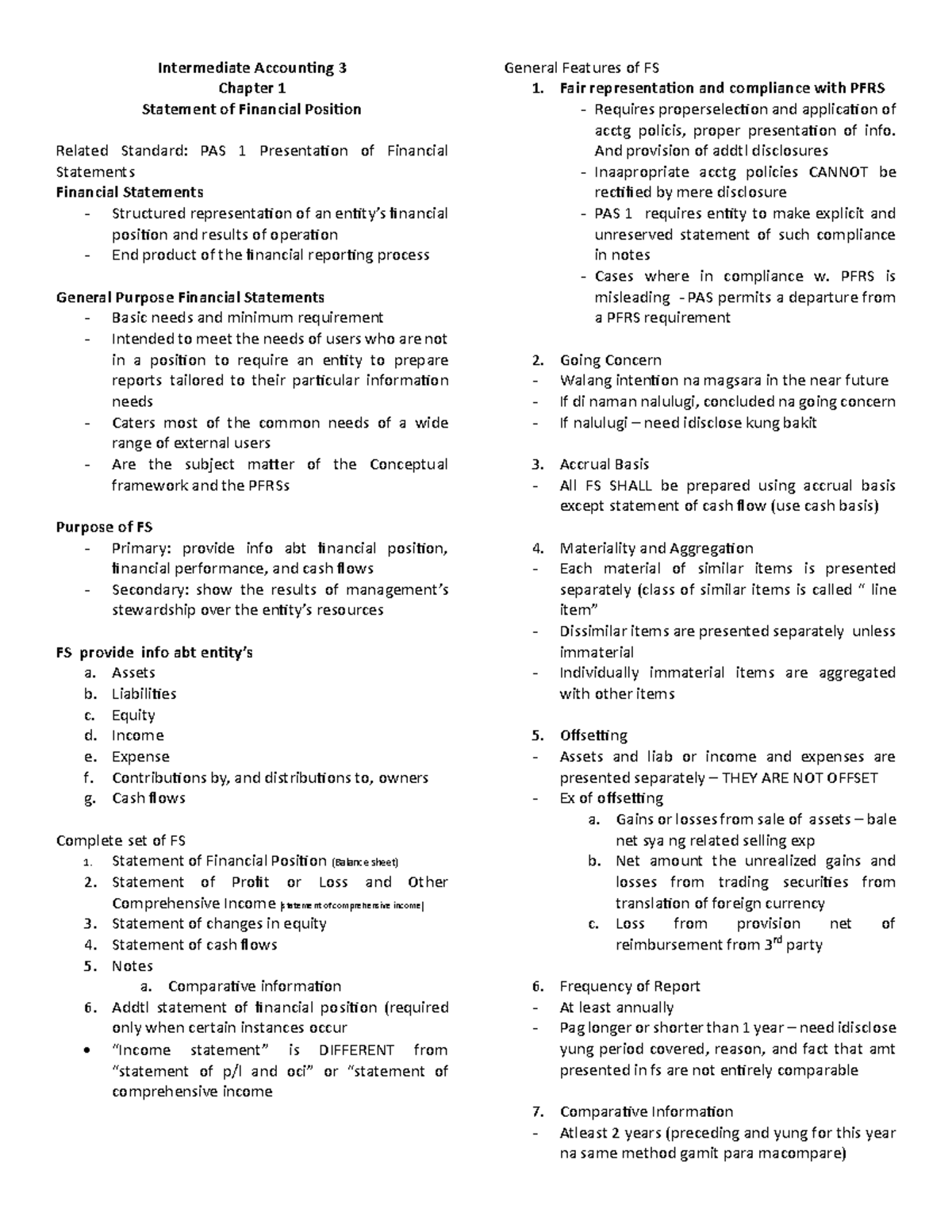 IA3 Chapter 1 SFP Reviewer - Intermediate Accounting 3 Chapter 1 ...