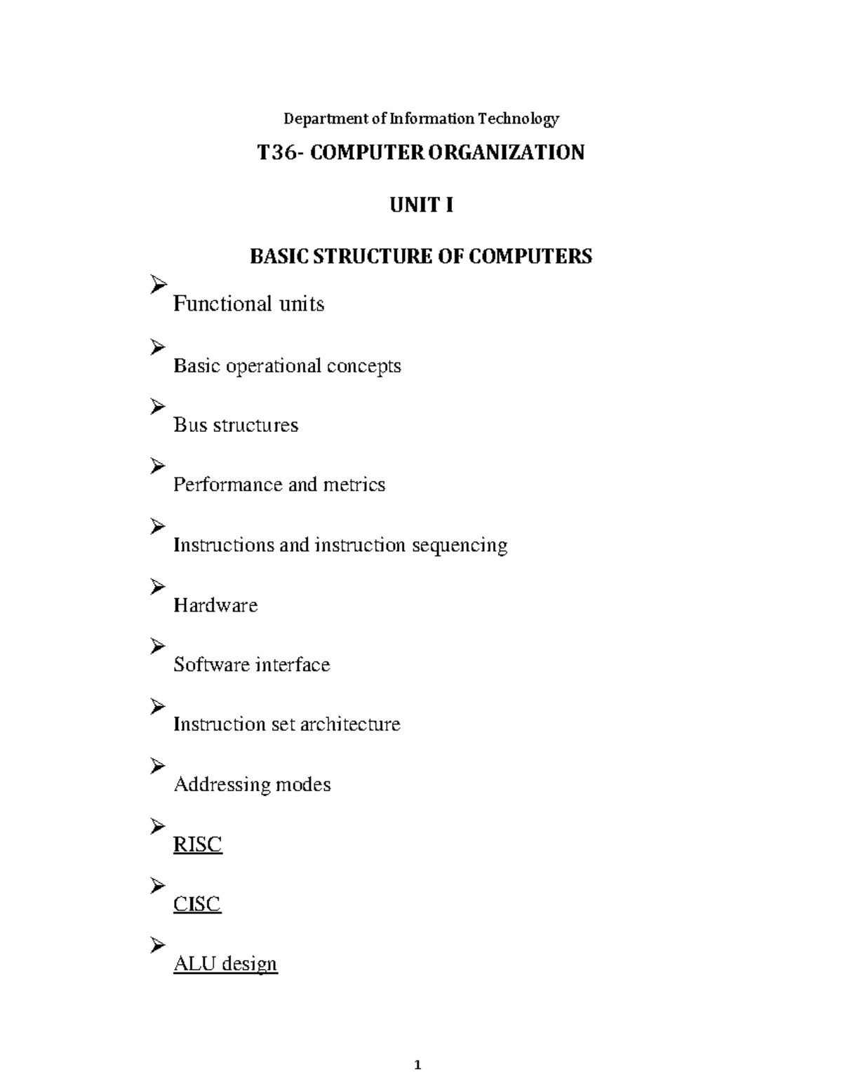 CO(U1) - BASIC STRUCTURE OF COMPUTERS - Department of Information ...