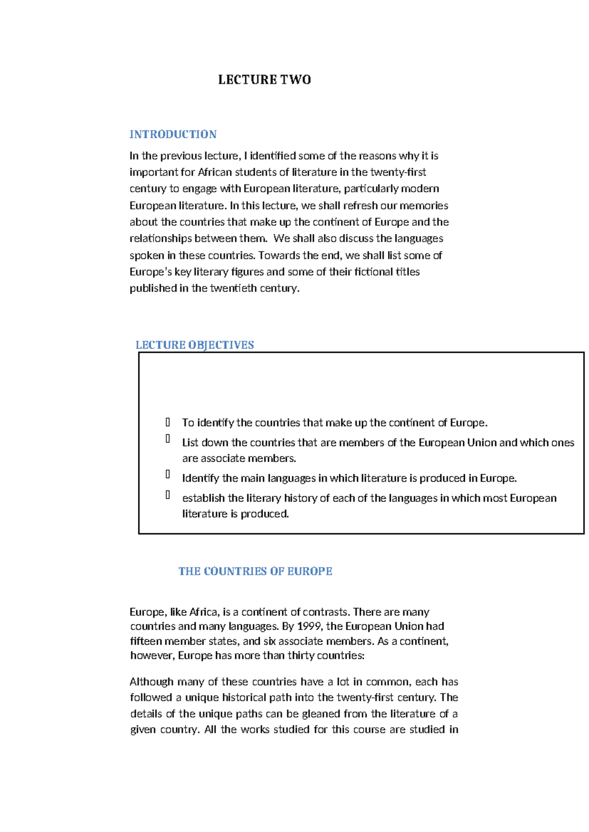 2 - notes - LECTURE TWO INTRODUCTION In the previous lecture, I ...