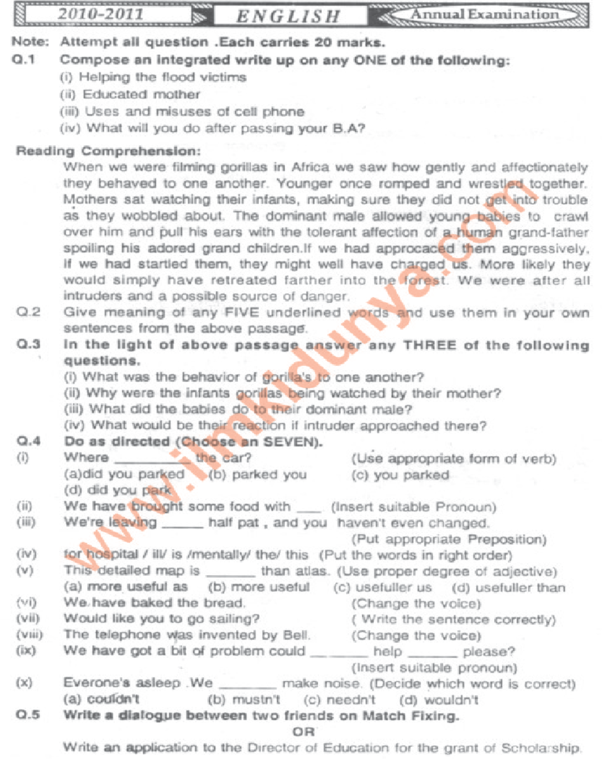 Past Papers 2010 Sindh University BA Part 1 English - History of Arts ...