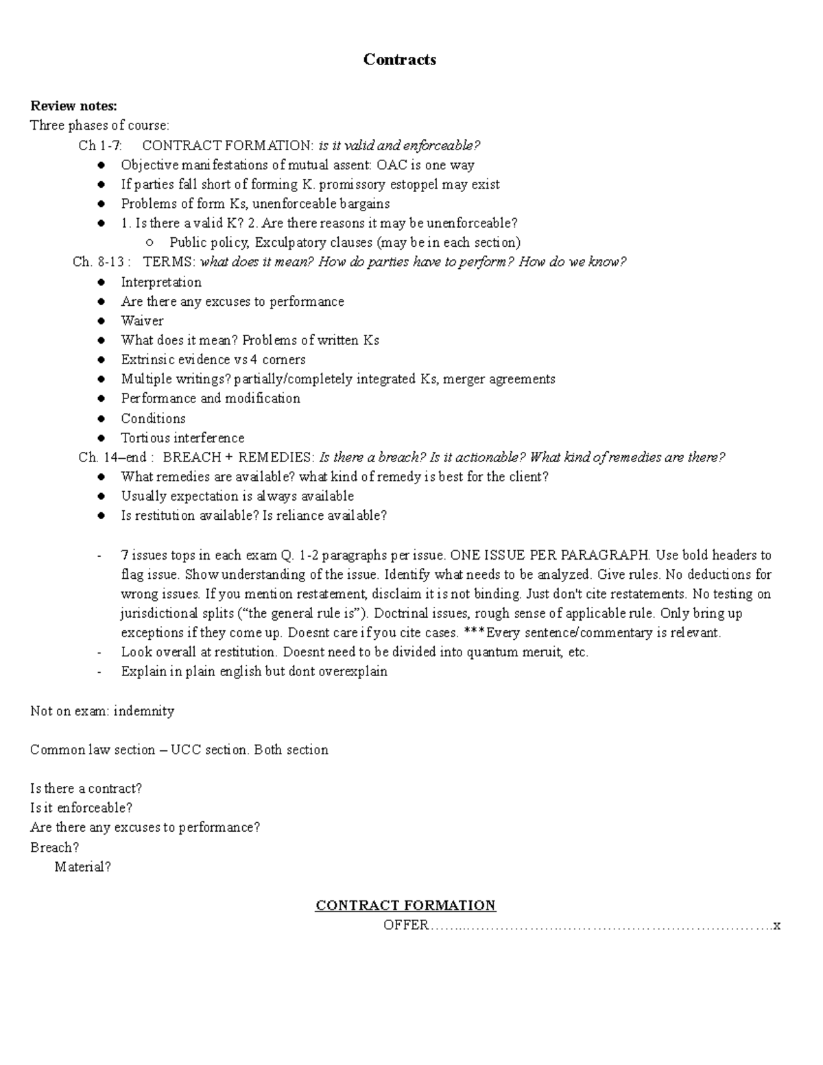 1 Contracts Final Outline - Contracts Review notes: Three phases of ...