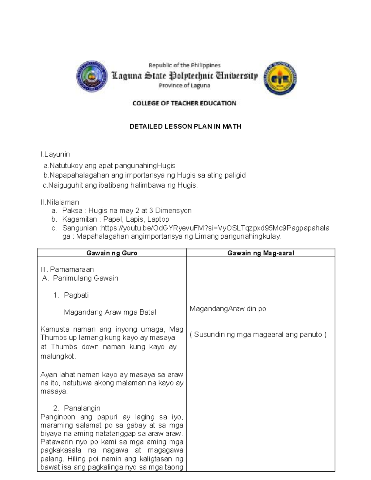 Teaching LP MATH final - math - DETAILED LESSON PLAN IN MATH I a ang ...