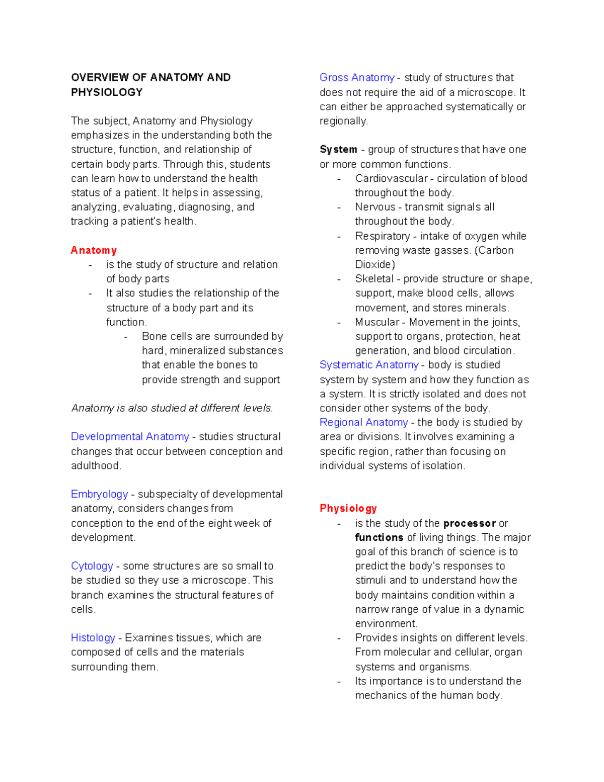 Anaphy - 1 - OVERVIEW OF ANATOMY AND PHYSIOLOGY The subject, Anatomy ...
