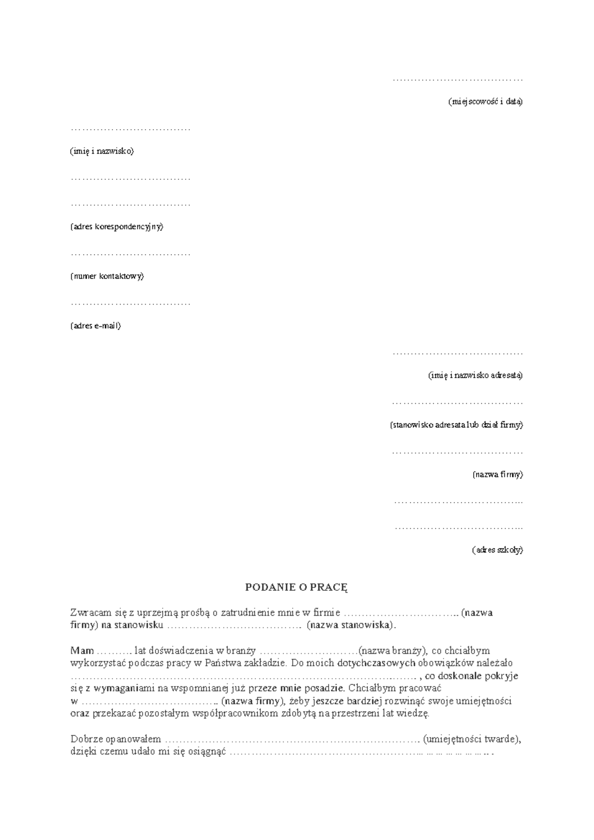 Darmowy wzor podania o prace do pobrania w formacie pdf ...