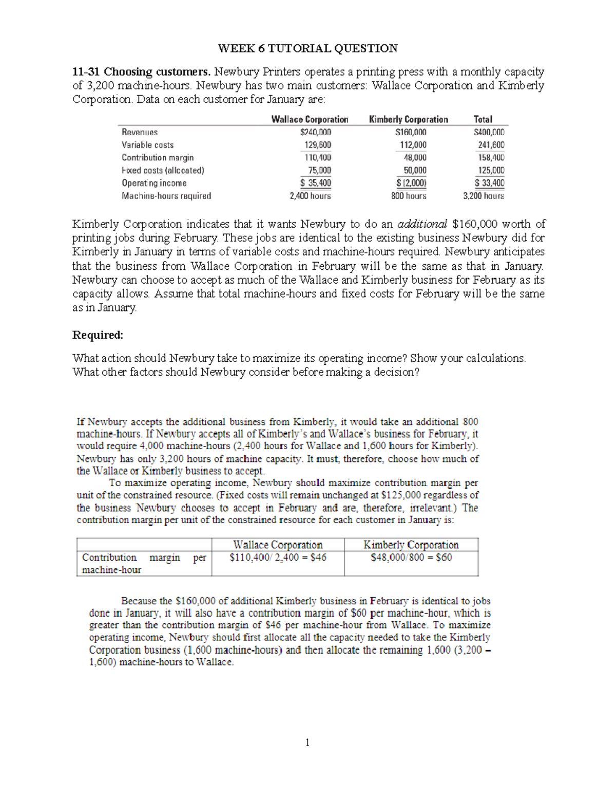 WEEK 6- Tutorial Questions - 1 WEEK 6 TUTORIAL QUESTION 11-31 Choosing ...