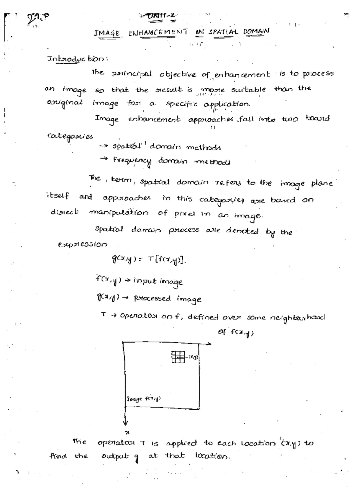 Dip Unit 2 Notes Dip Image Enhancement In Spatial Domain Introduc Tion The Principal