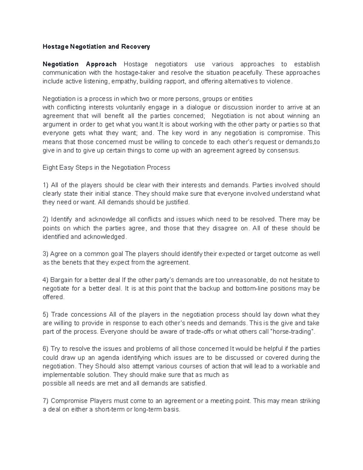 Hostage Negotiation and Recovery - Hostage Negotiation and Recovery Negotiation Approach Hostage ...