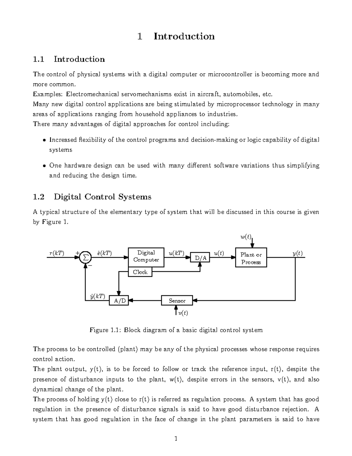 Digital Control Lecture Notes Aastu - 1 Introduction 1 Introduction The ...