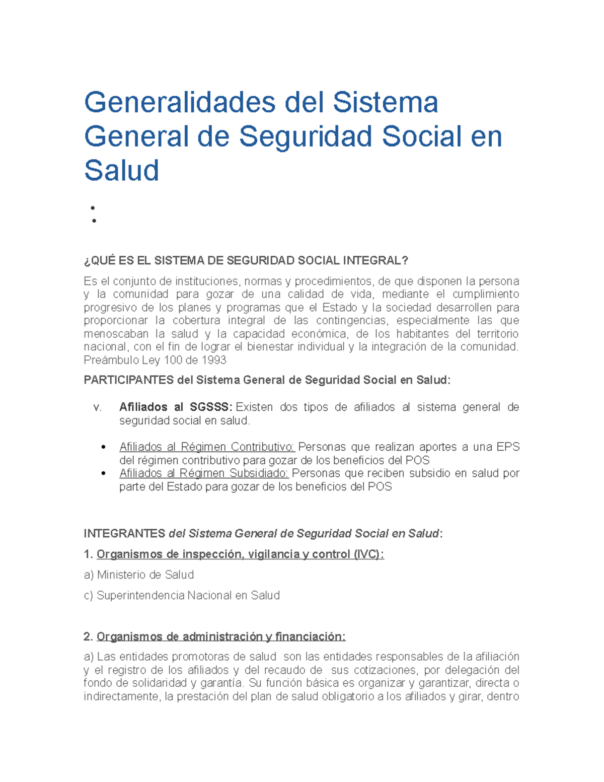 Generalidades del Sistema General de Seguridad Social en Salud ...