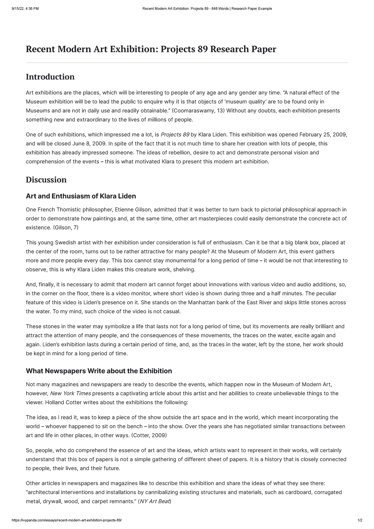 W58 - project - 9/15/22, 4:36 PM Recent Modern Art Exhibition: Projects ...