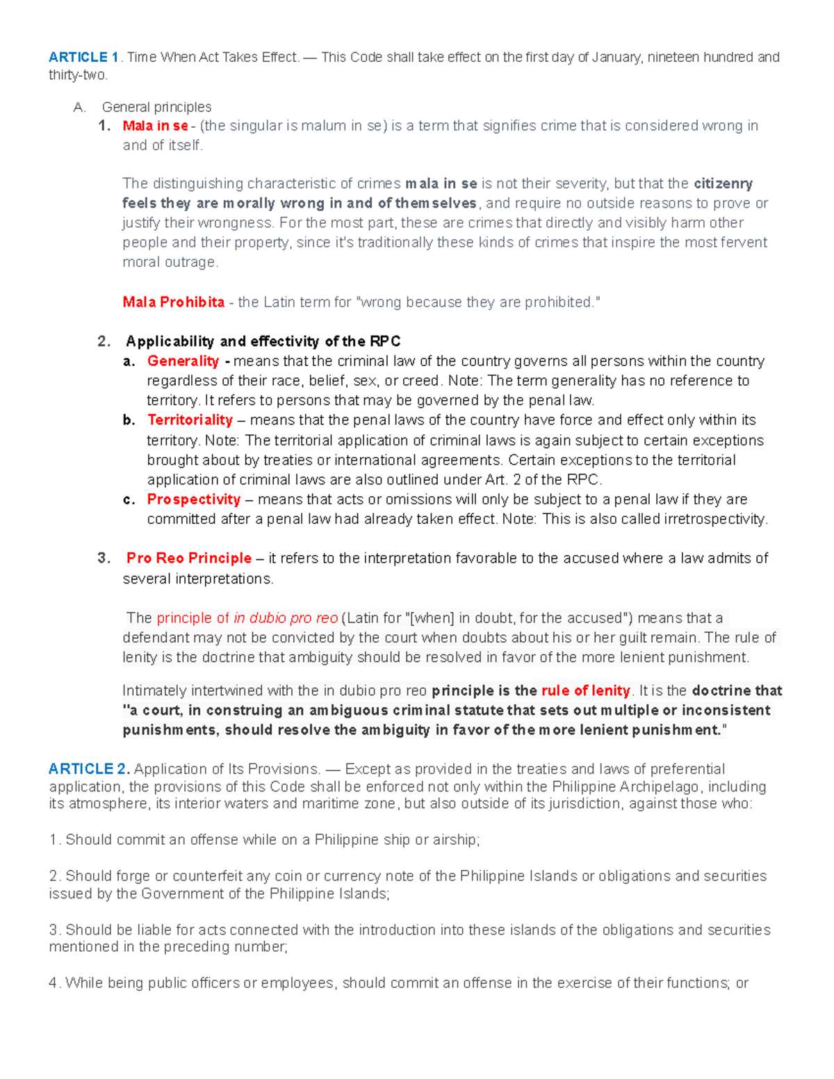 Criminal LAW 1 Notes 03 - ARTICLE 1. Time When Act Takes Effect. — This ...