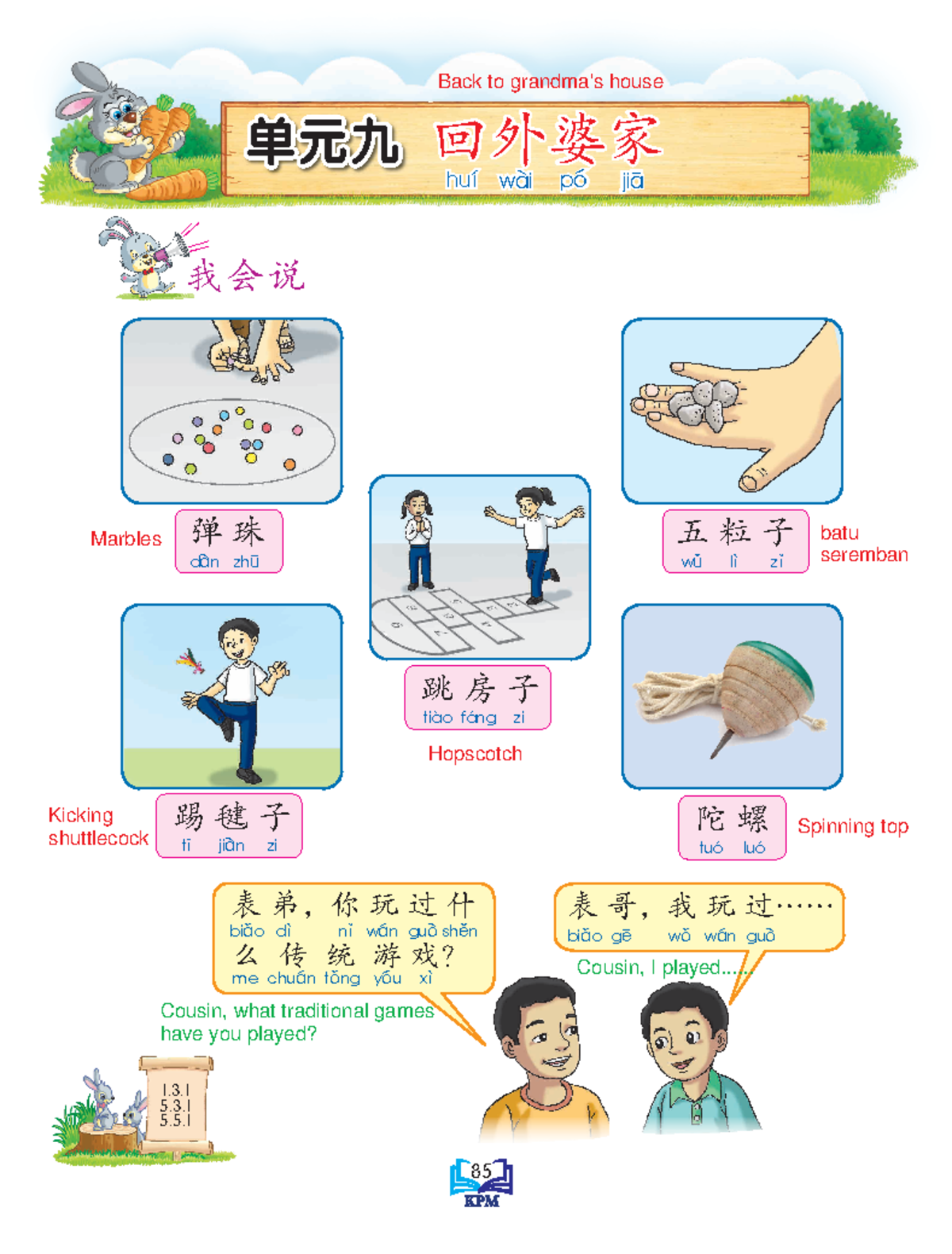 Bahasa Cina Tahun 5 SK (Unit 9-12) - 单元九单元九 回外婆家回外婆家 我会说 表 弟，你 玩 过 什 么 ...