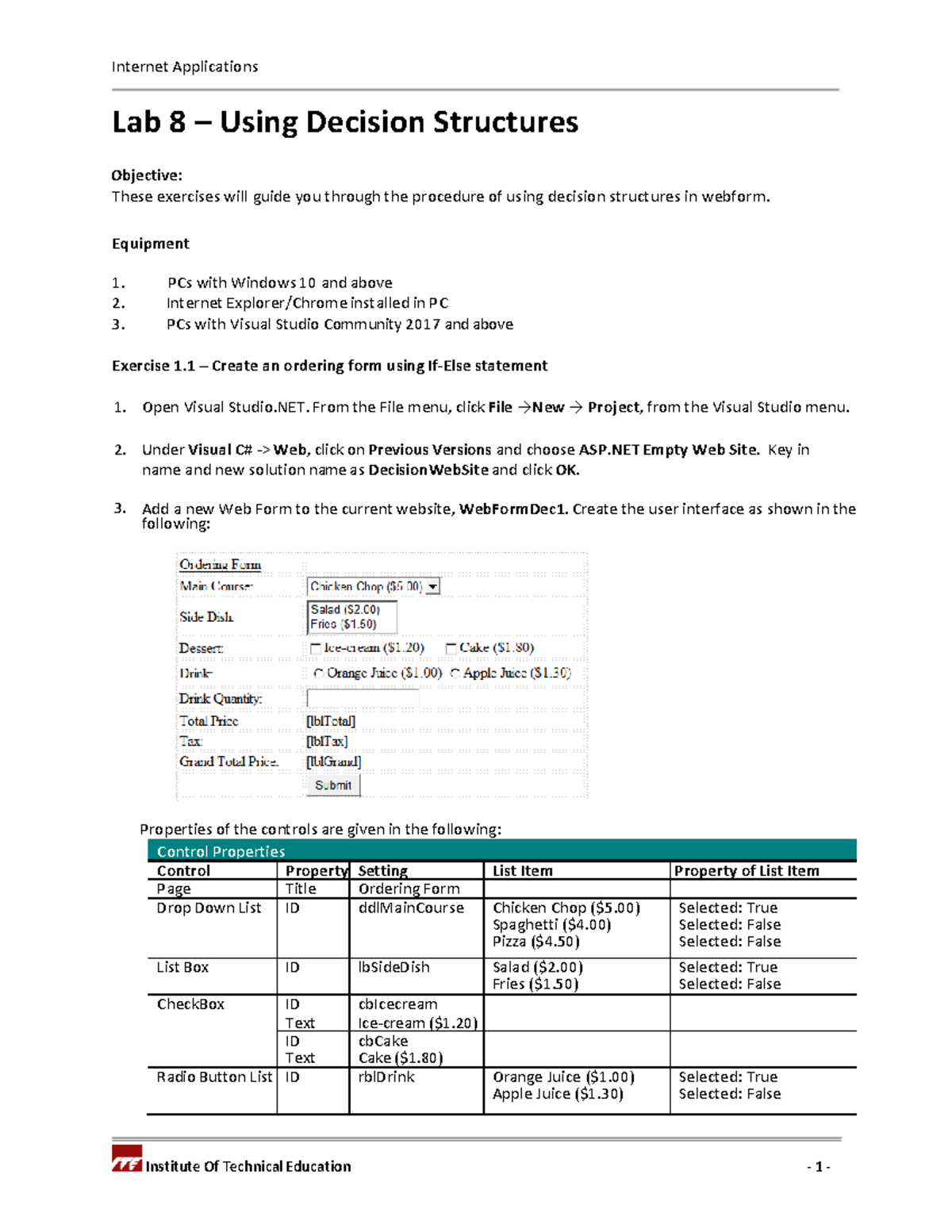 Lab 8 - Use Decision Structure in webform - Lab 8 – Using Decision Str ...