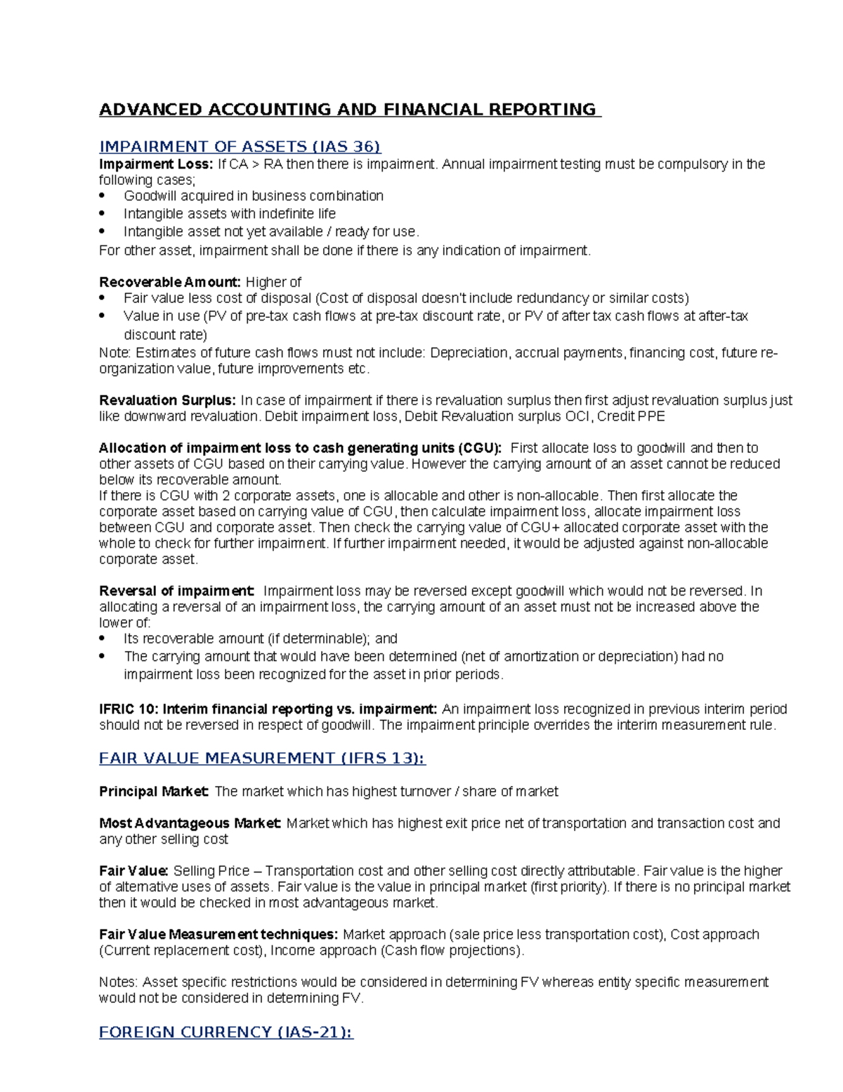 Advance Accounting and Financial Reporting CFAP-01, IFRS Summaries ...