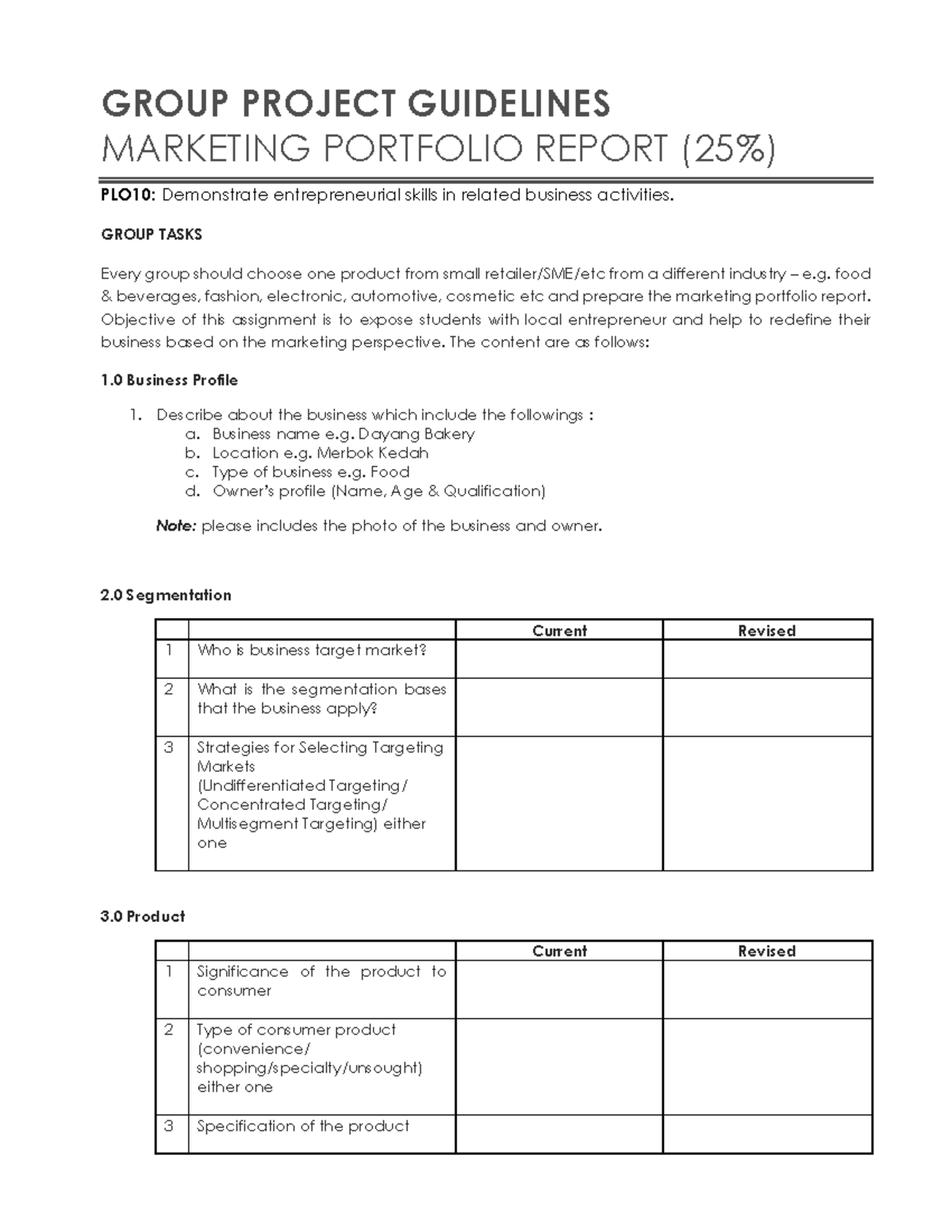 Group Project Guidelines - GROUP PROJECT GUIDELINES MARKETING PORTFOLIO REPORT (25%) PLO10 ...