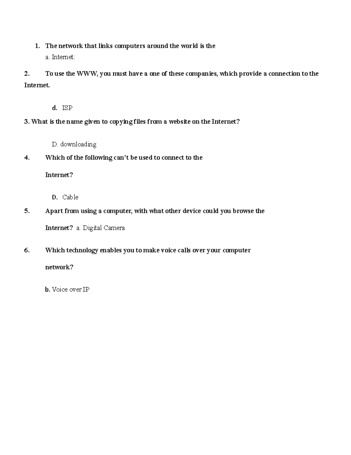 ICT WORK DONE - The network that links computers around the world is ...