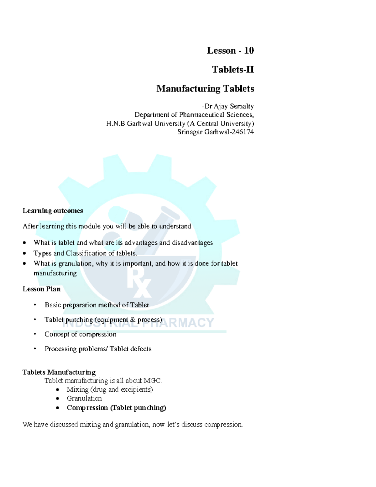 Tablets Compression and processing problems. Equipment and tablet ...