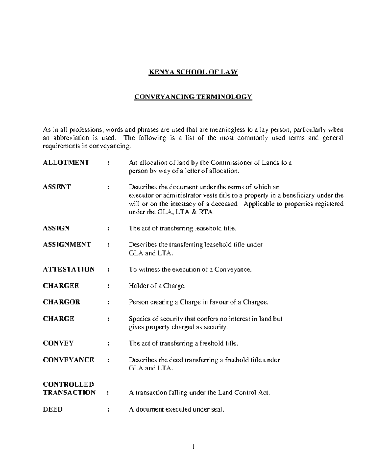 Conveyancing Terminology - Introduction to Criminology - KU - Studocu