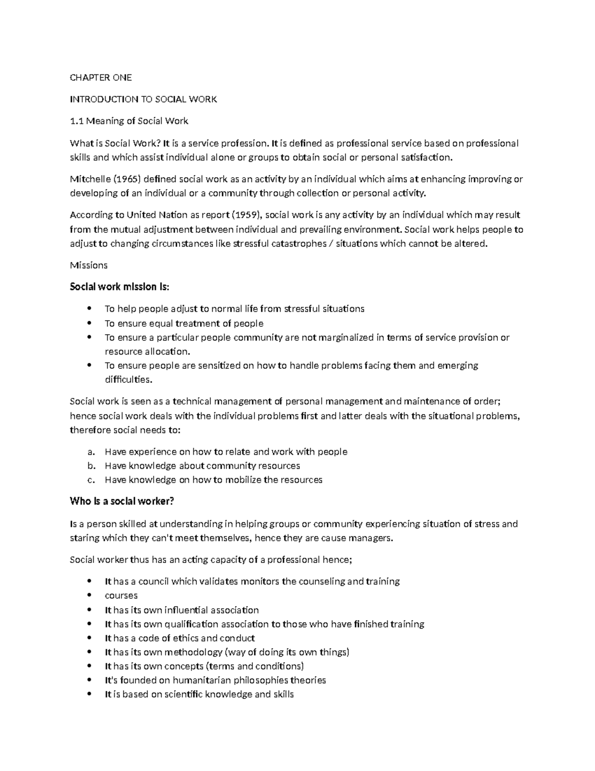 S0CIAL WORK Theory AND Practice - CHAPTER ONE INTRODUCTION TO SOCIAL ...