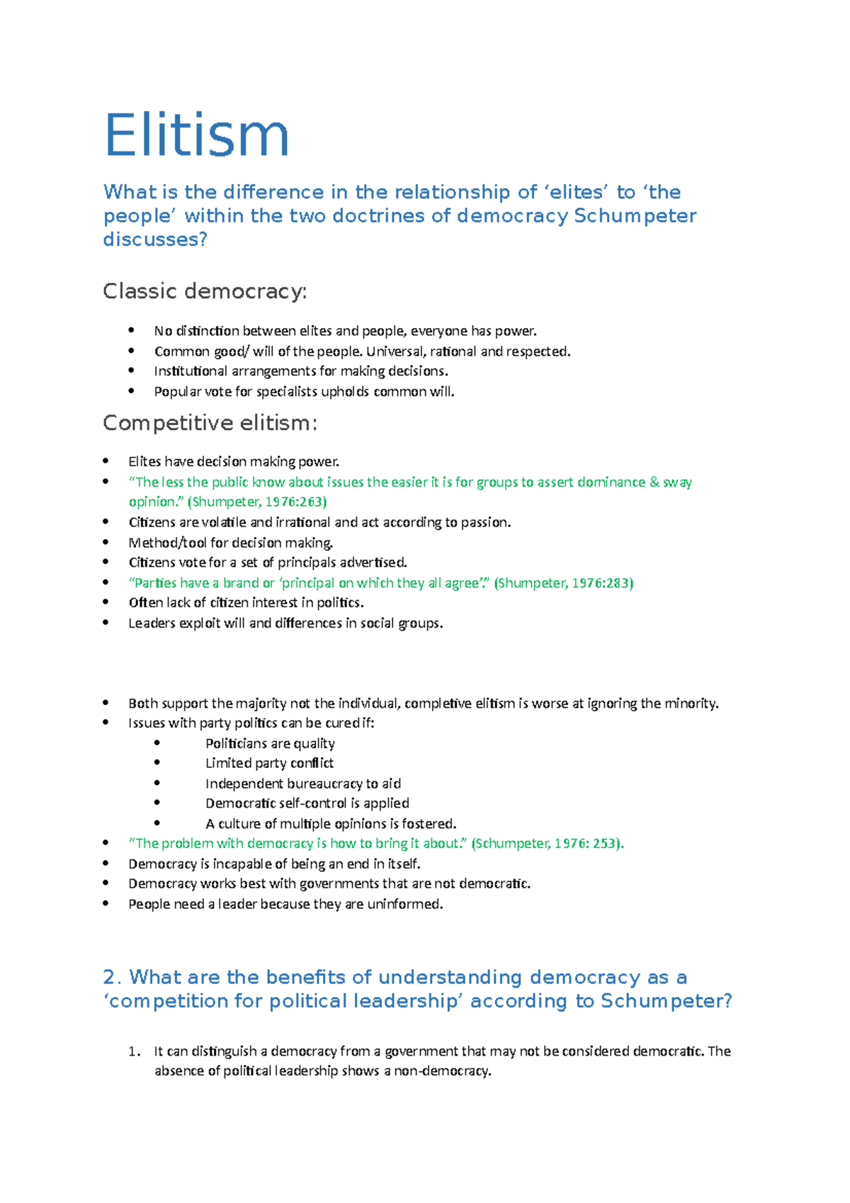 Revision notes - Elitism What is the difference in the relationship of ...