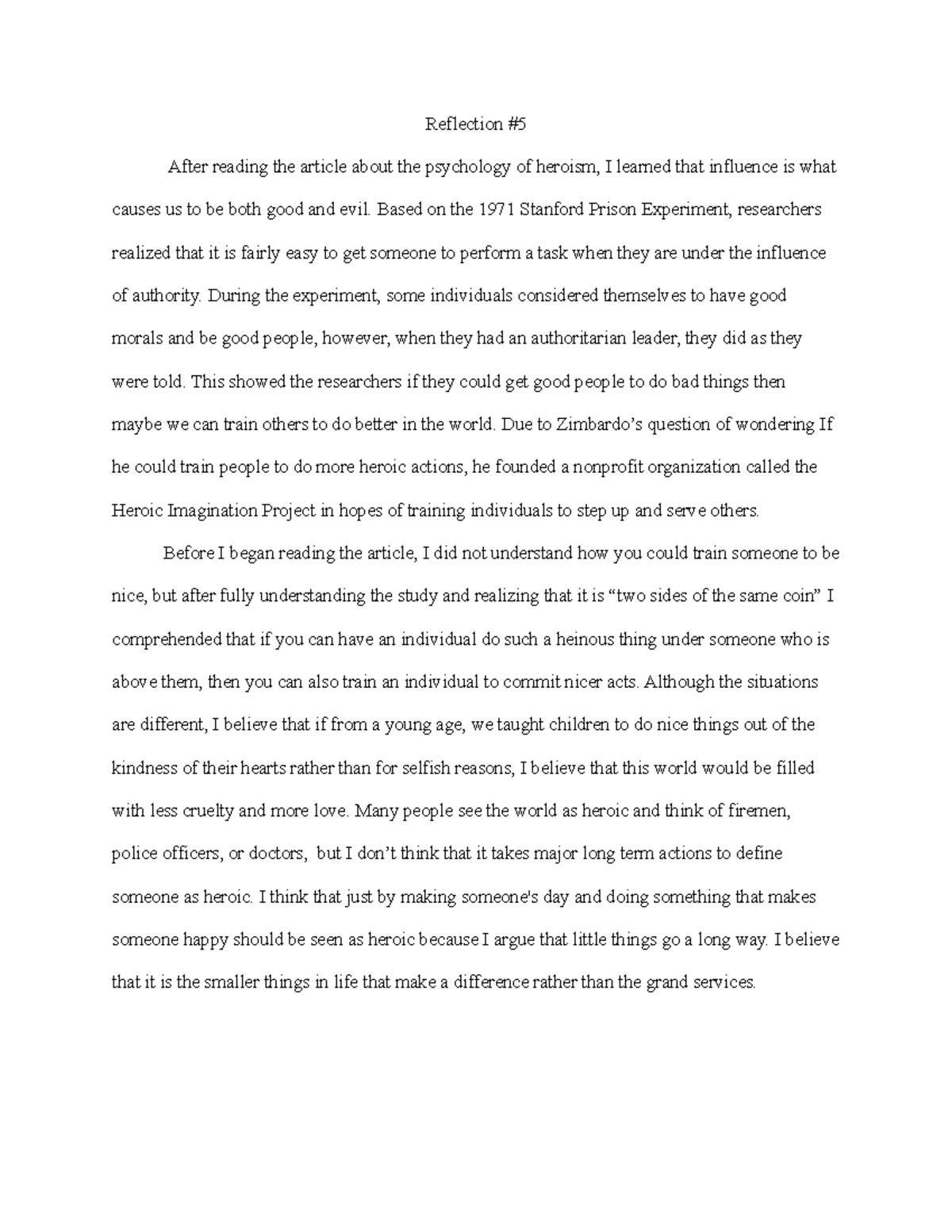 Reflection #5 - sarah angulo - Reflection # After reading the article ...