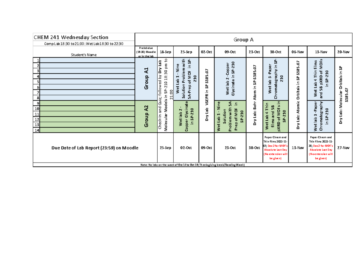 Chem 241 F24 Lab - reference - Prelab due (18:30) Moodle or in the lab ...
