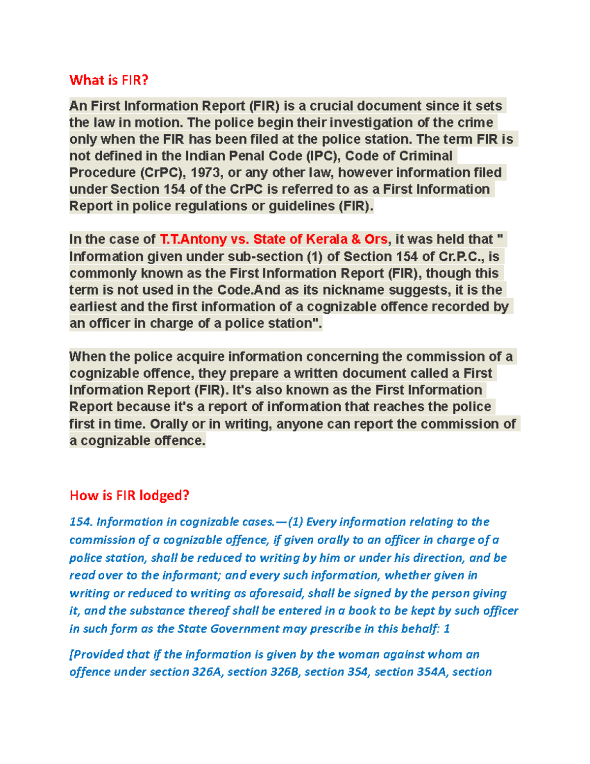 Information Criminal - What is FIR? An First Information Report (FIR ...