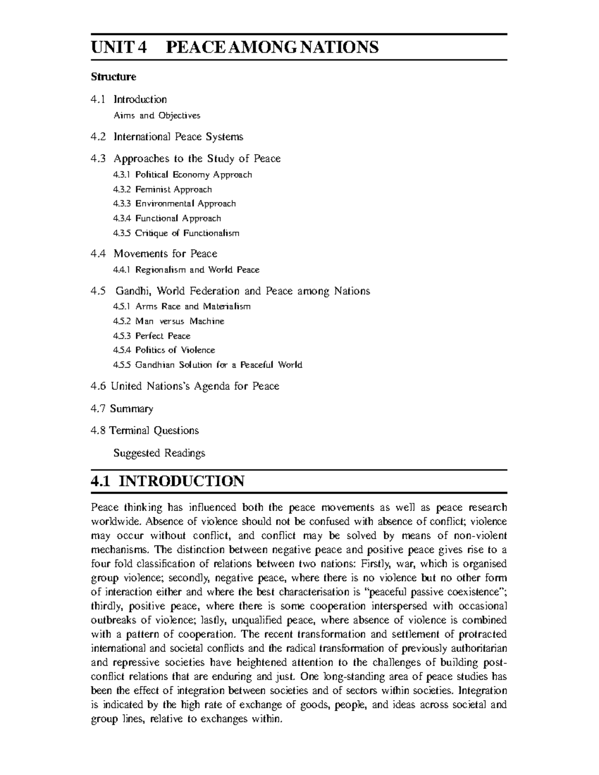 Unit 4 - Peace and Conflict - UNIT 4 PEACE AMONG NATIONS Structure 4 ...