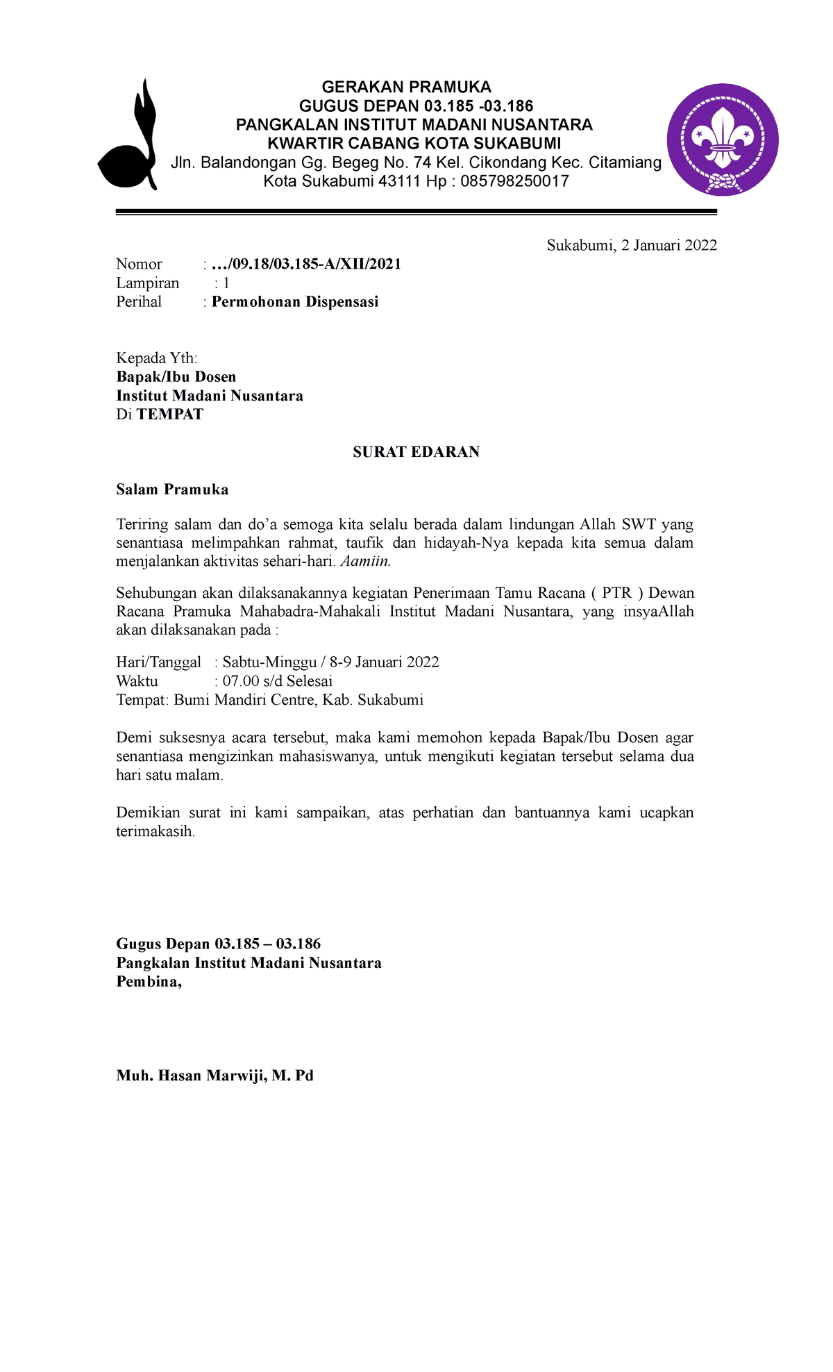 (1) Surat dispen panitia - GERAKAN PRAMUKA GUGUS DEPAN 03 -03 ...
