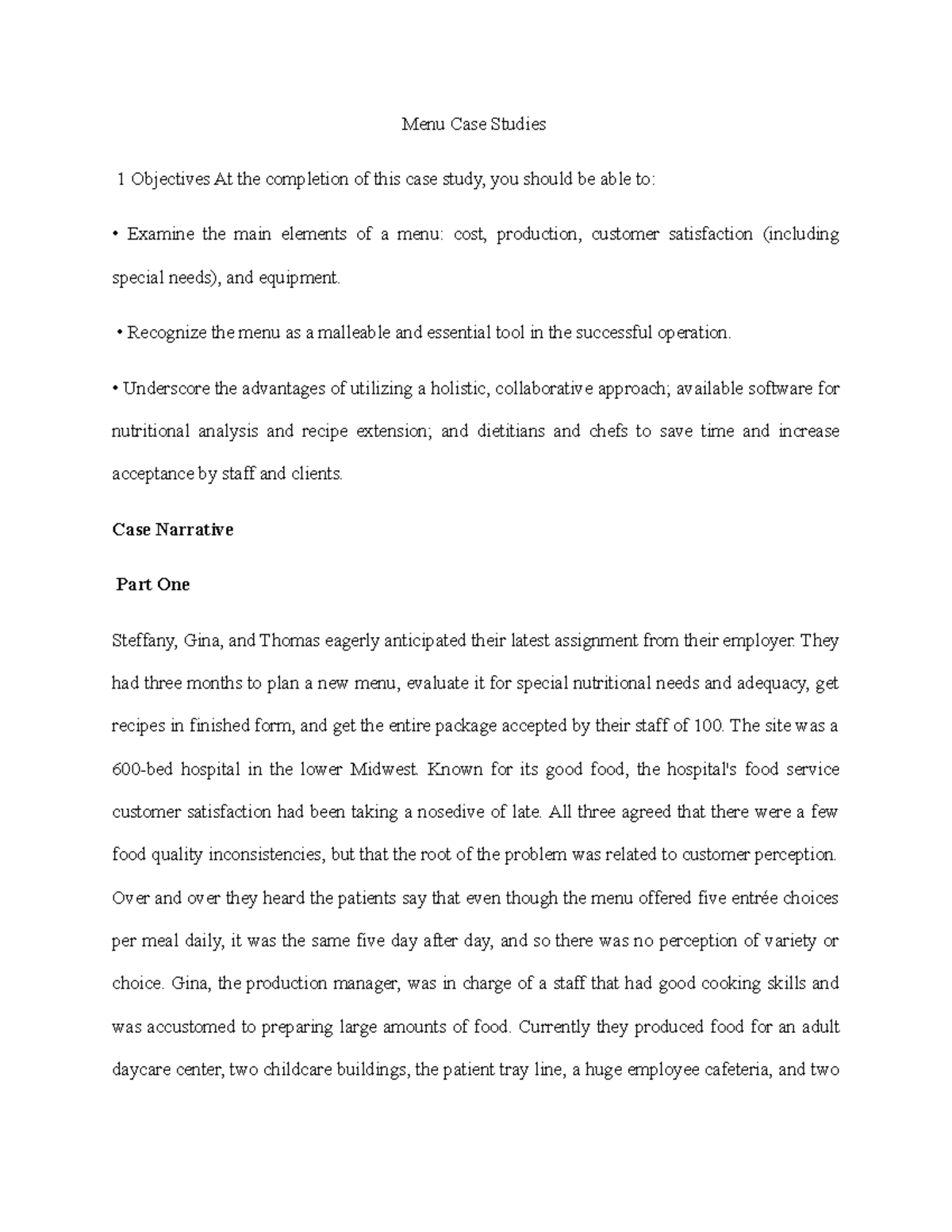 Menu Case Studies Study - Menu Case Studies 1 Objectives At the ...