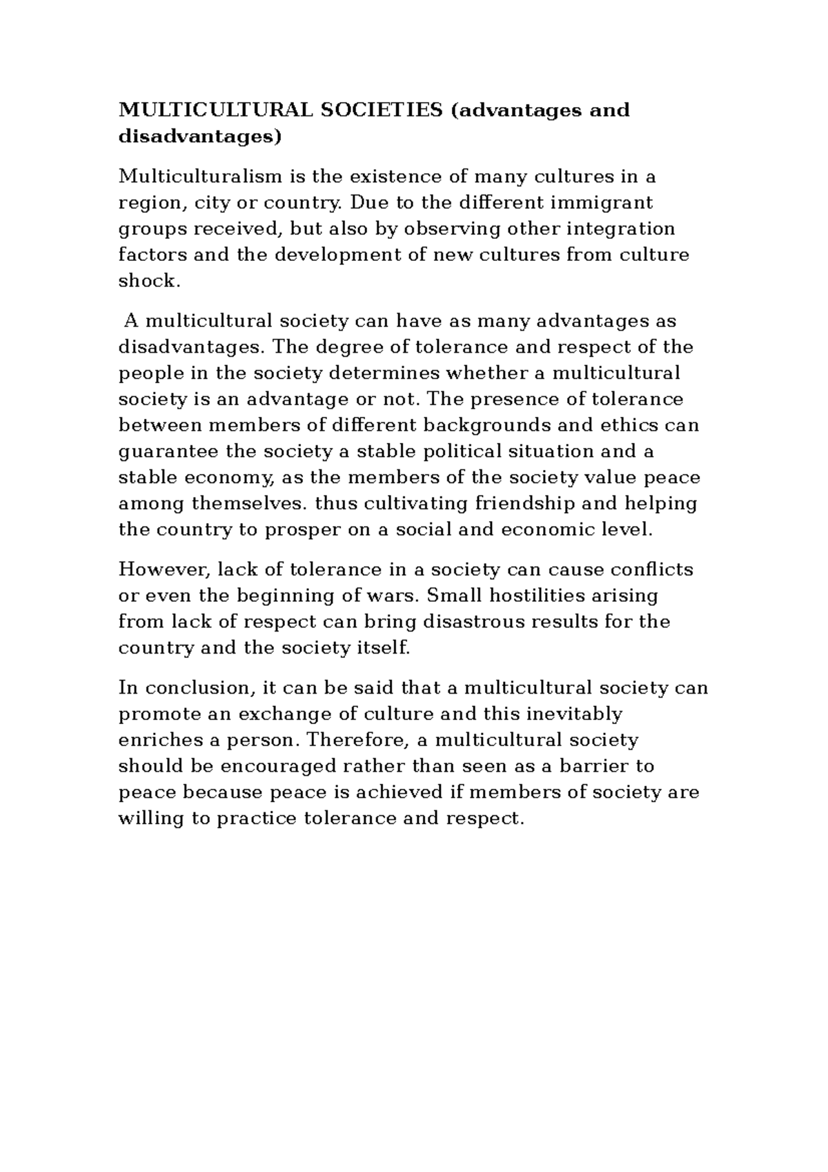 Composição-multicultural - MULTICULTURAL SOCIETIES (advantages and ...