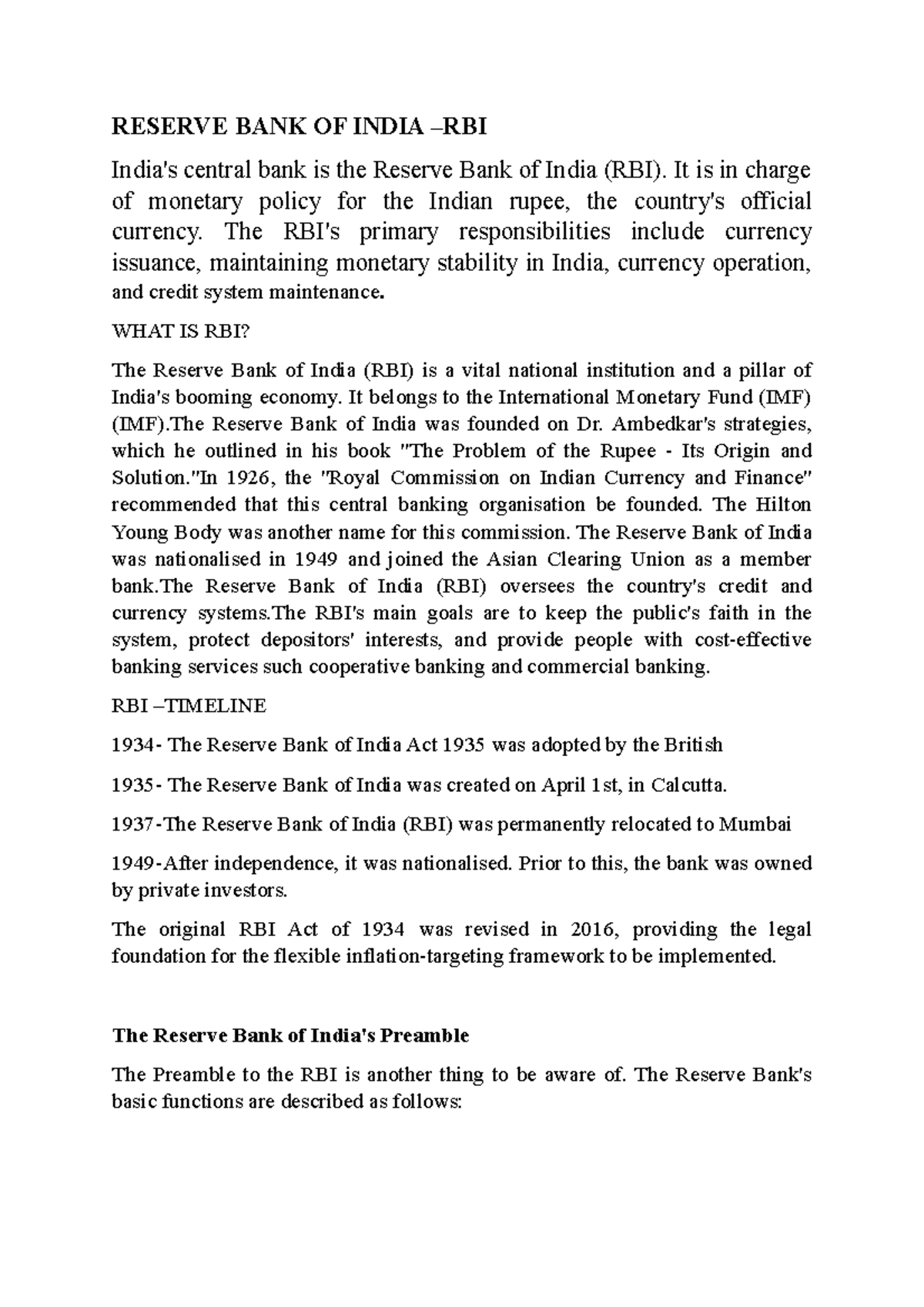 Reserve Bank of India- its features and functions - RESERVE BANK OF ...