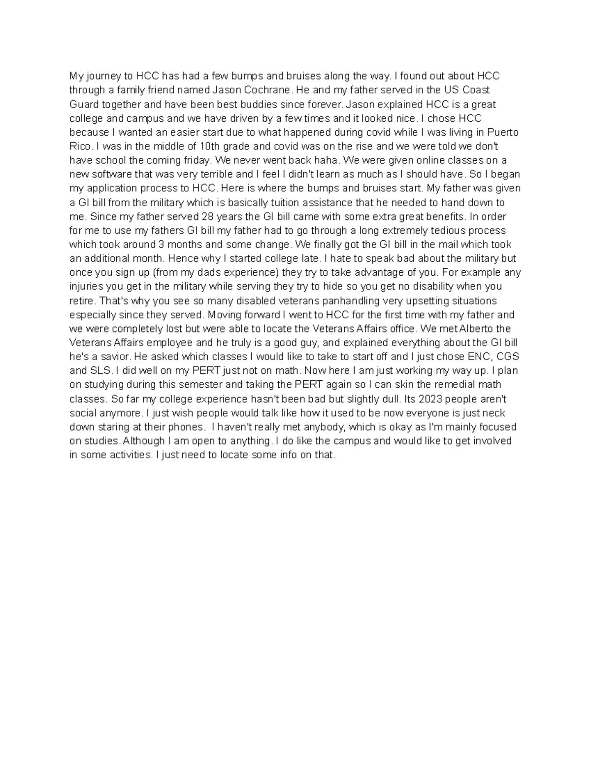 HCC Journey 1 page - sadfsadf - My journey to HCC has had a few bumps ...