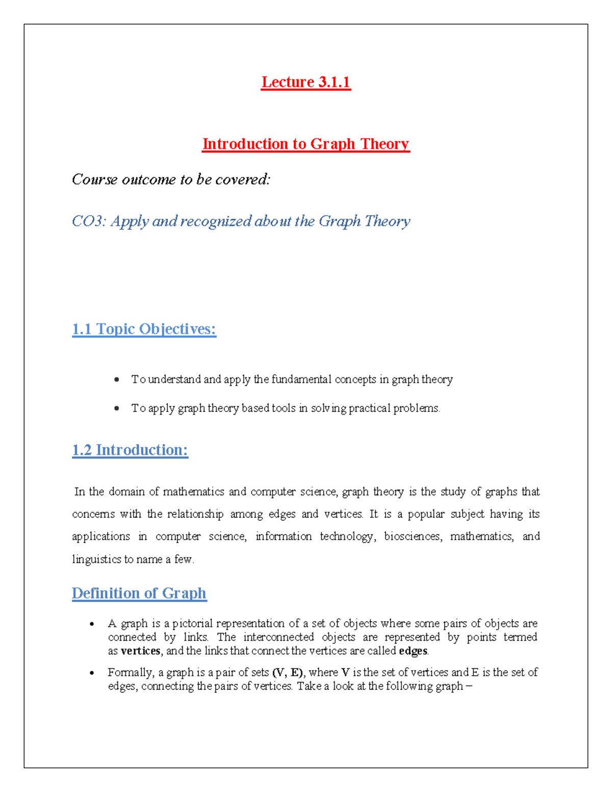 Maths unit 3 notes - Lecture 3. Introduction to Graph Theory Course ...