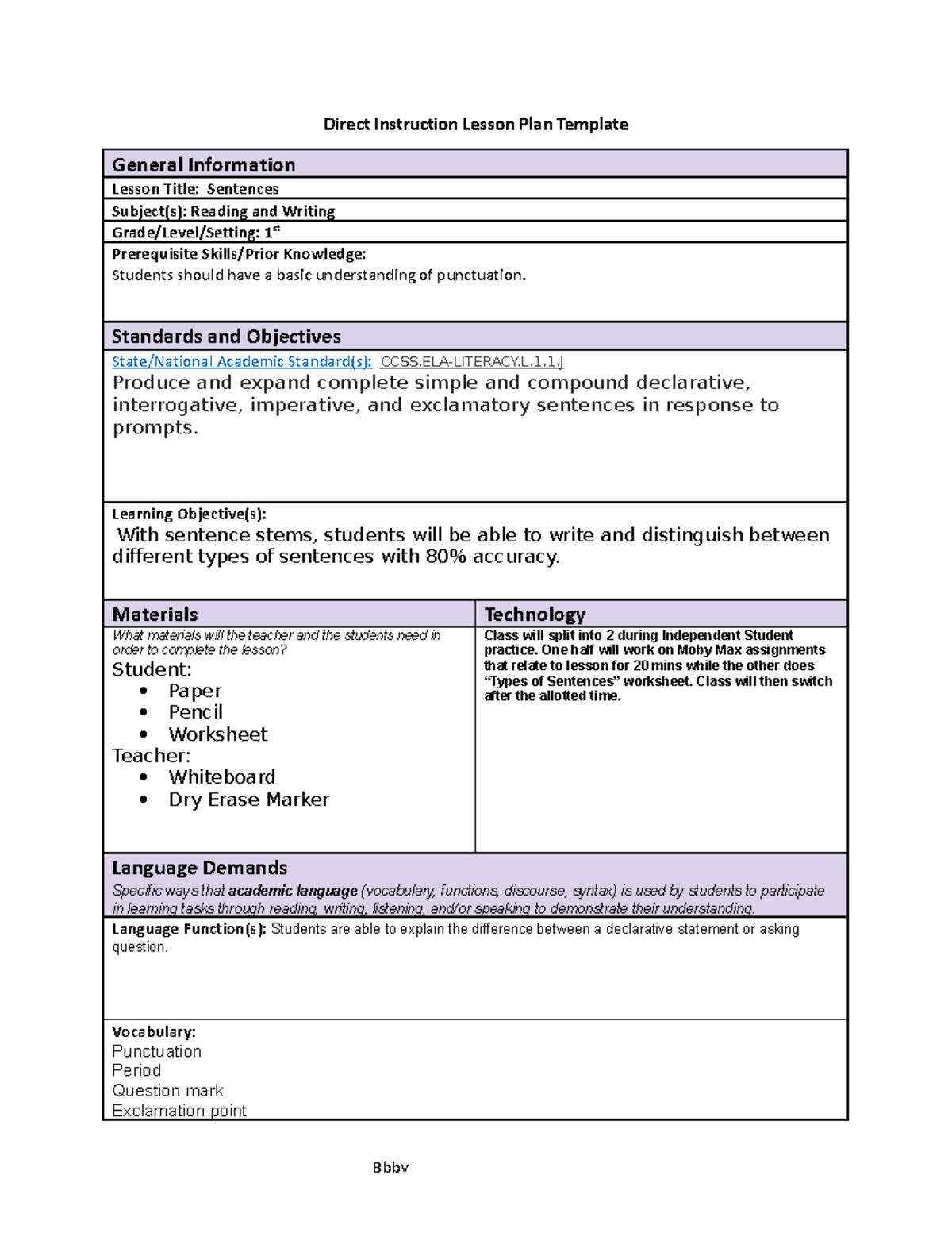 Direct Instruction Lesson Plan C909 - C909 - WGU - Studocu