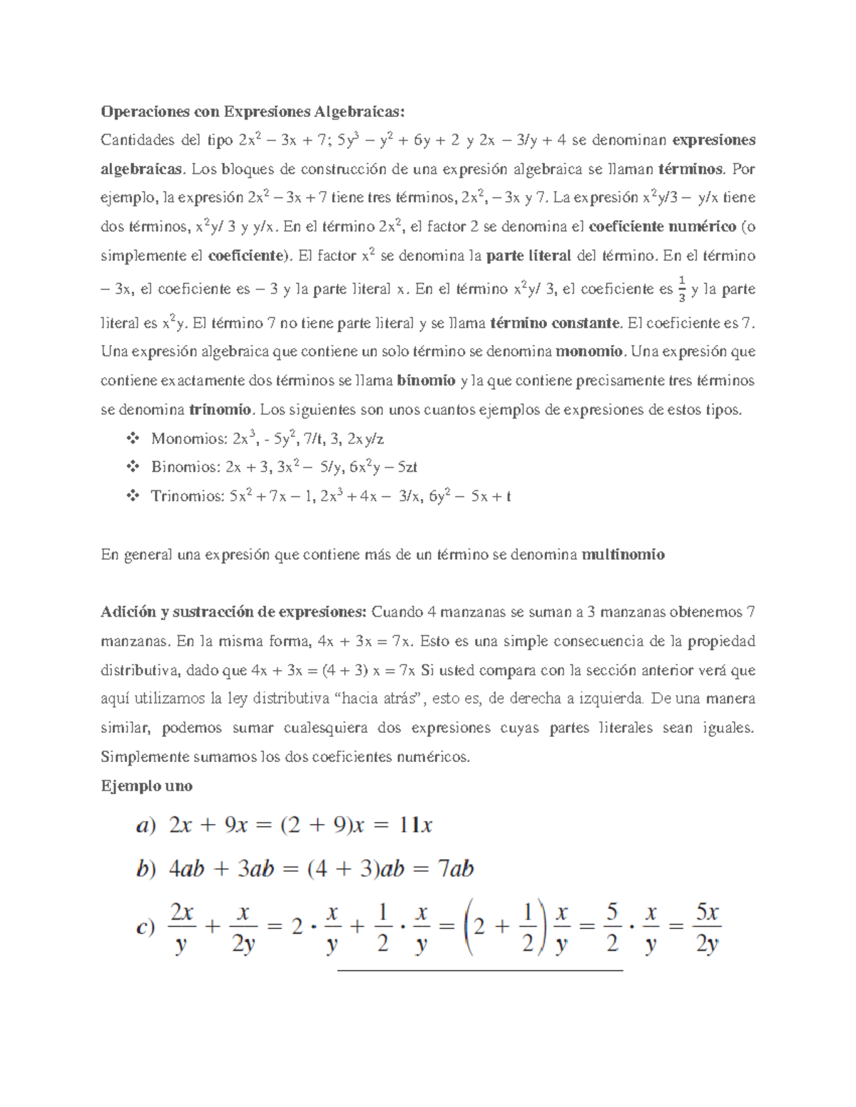 Operaciones con expresiones algebraicas 14 de marzo - Operaciones con ...