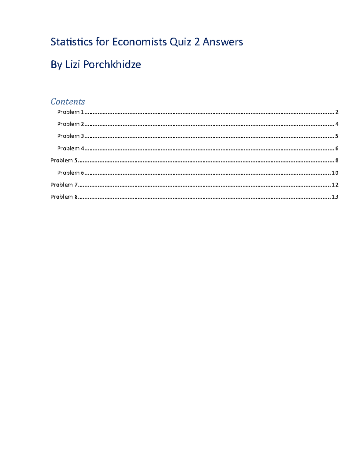 Statistics for Economists Quiz 2 Answers - Statistics for Economists ...