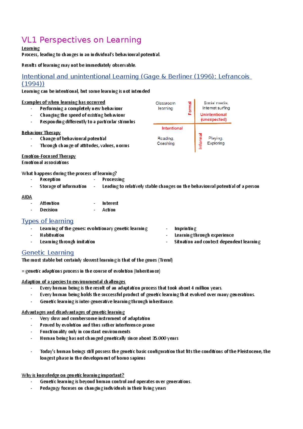 Learning and Behaviour - VL1 Perspectives on Learning Learning Process ...